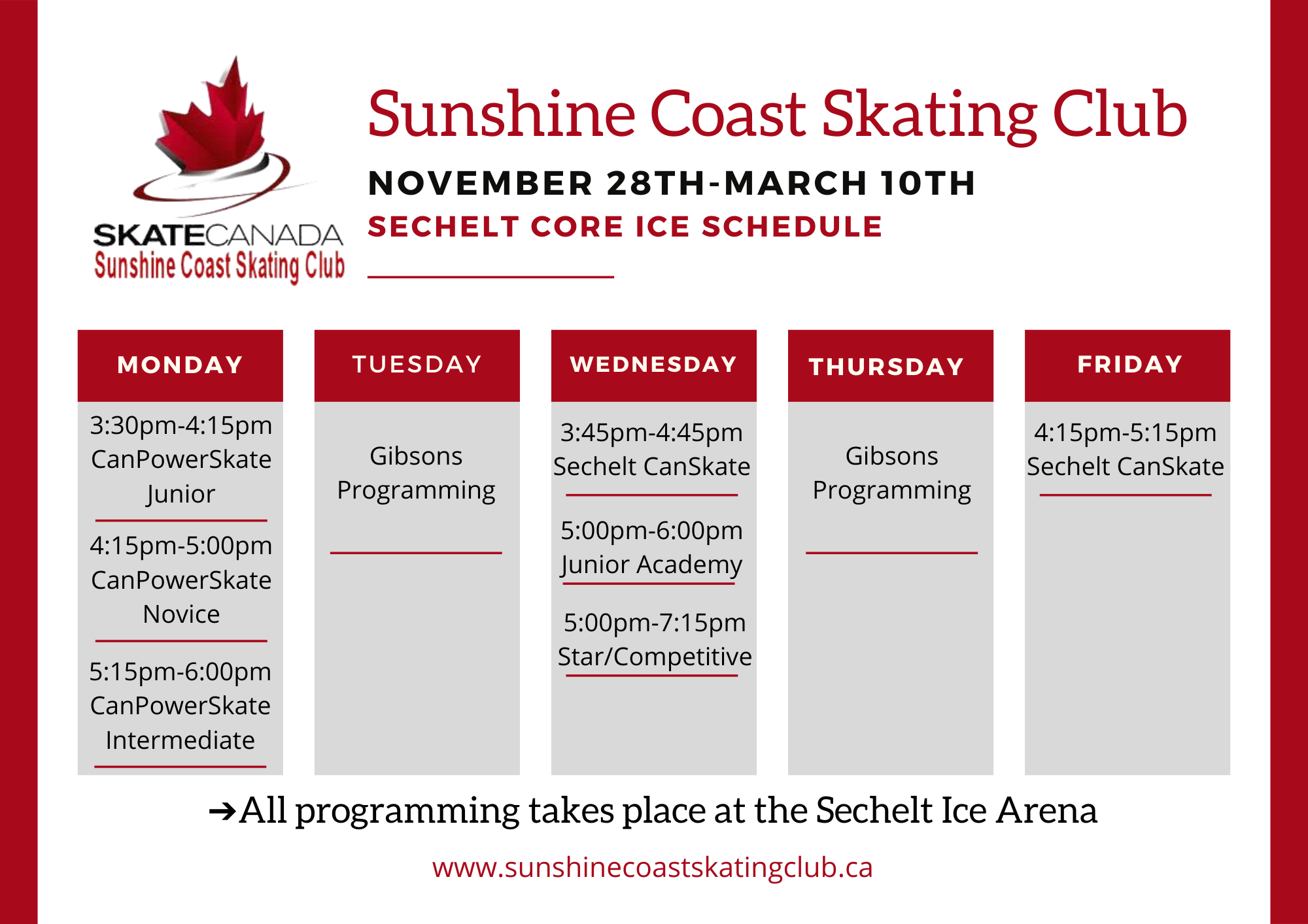 Schedules :: Sunshine Coast Skating Club [pwrd by Uplifter]